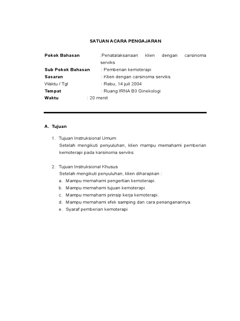 Pemberian Kemoterapi untuk Karsinoma Serviks | PDF