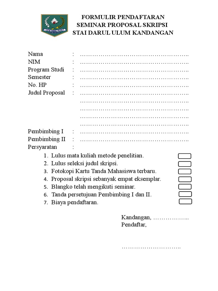 Formulir Pendaftaran Seminar Proposal Skripsi | PDF