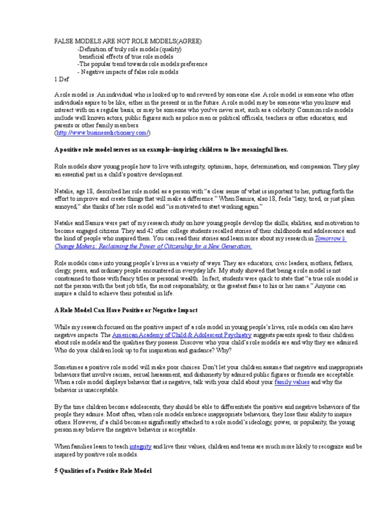 Positive vs. Negative Role Models | PDF | Adolescence | Motivation