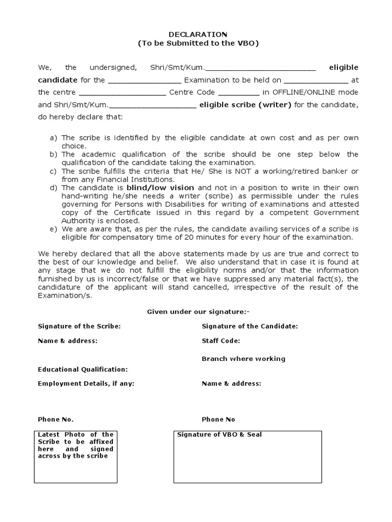 Scribe Declaration for Exam Eligibility | PDF