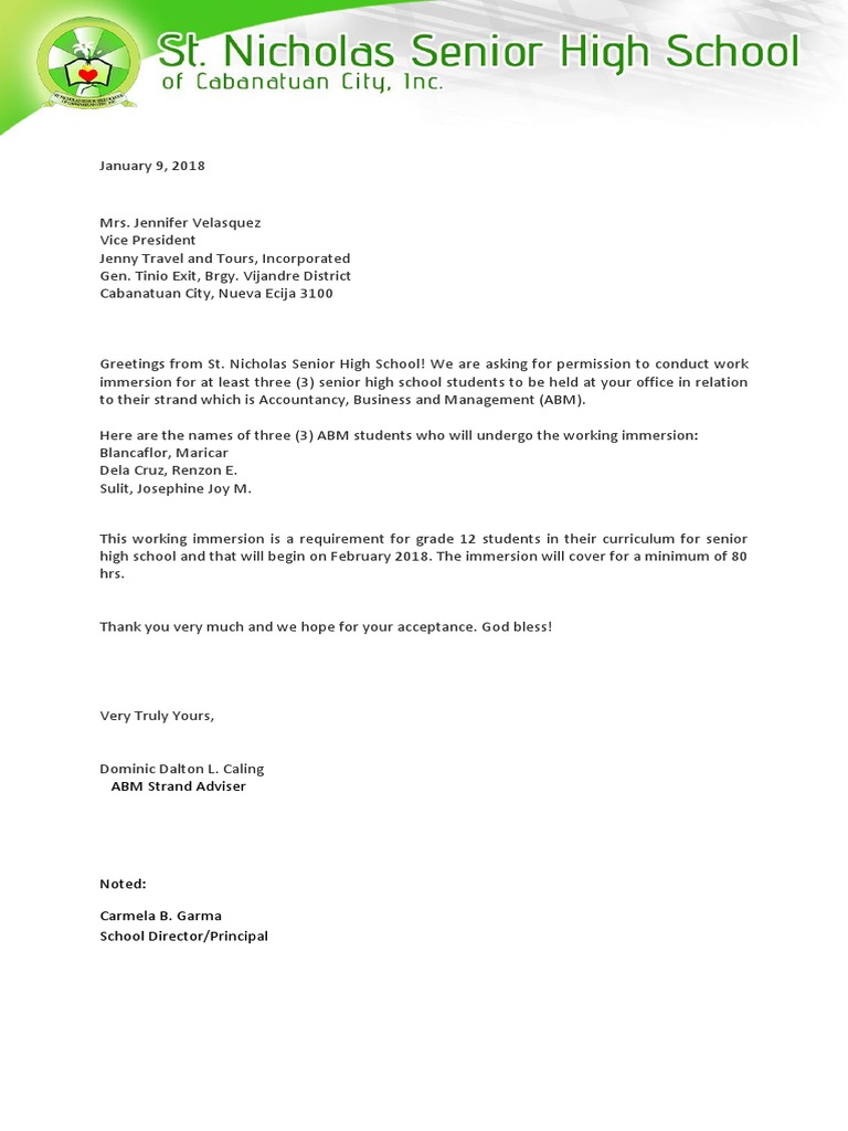 Application Letter Immersion | PDF