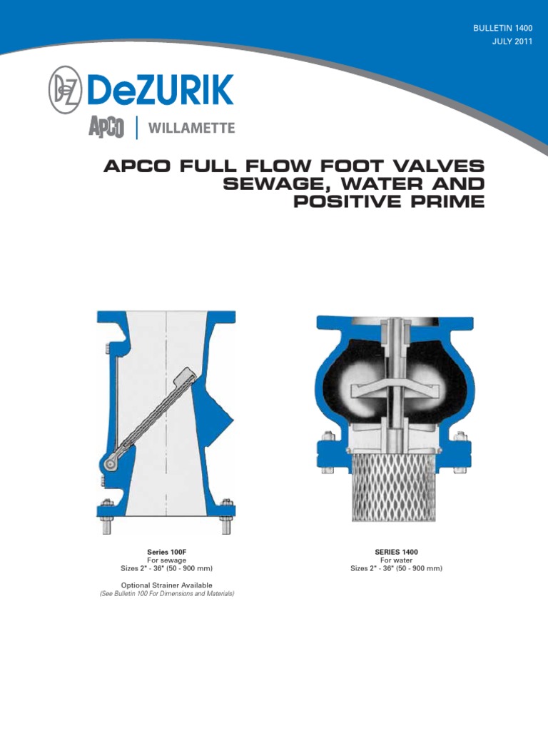Apco Full Flow Foot Valves FFF FFF Full Flow Foot Valves 1400 | PDF ...