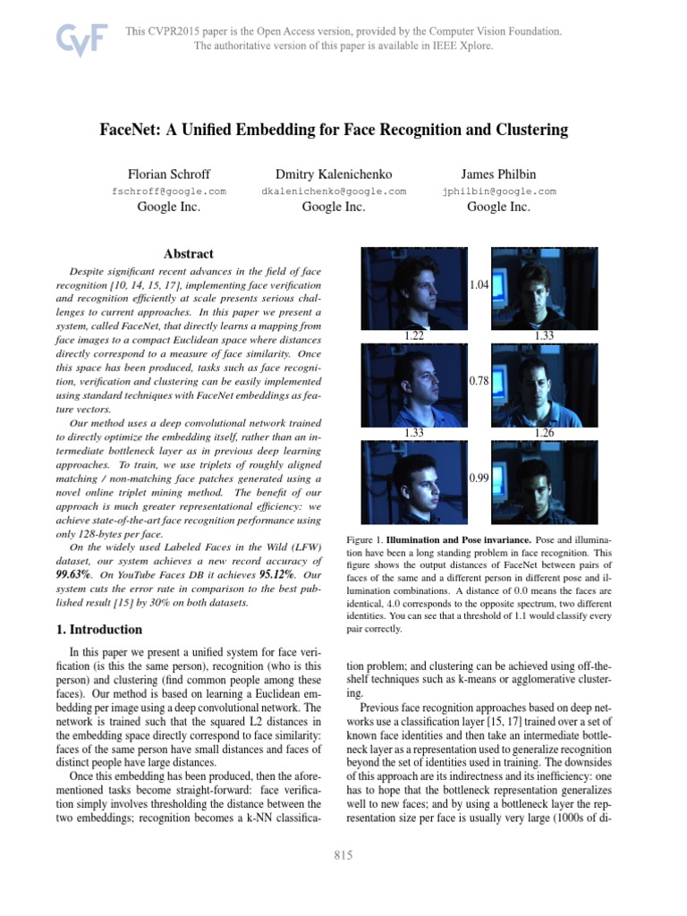 Facenet: A Unified Embedding For Face Recognition and Clustering | PDF ...
