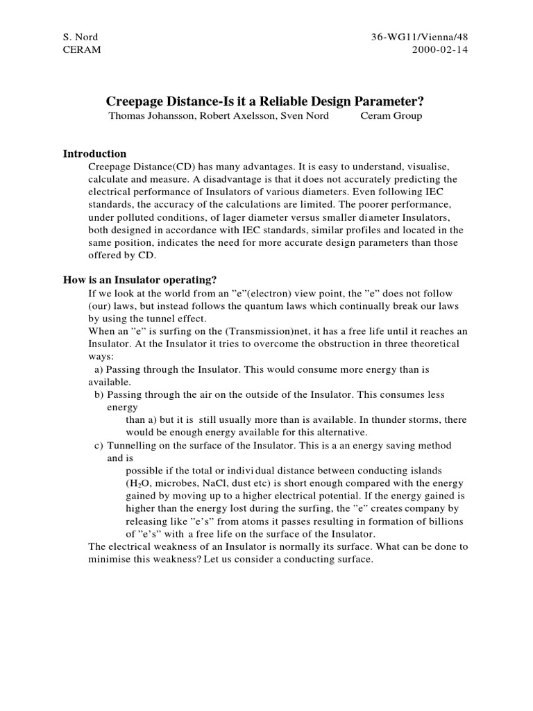 Creepage Distance-Is It A Reliable Design Parameter?: Thomas Johansson ...