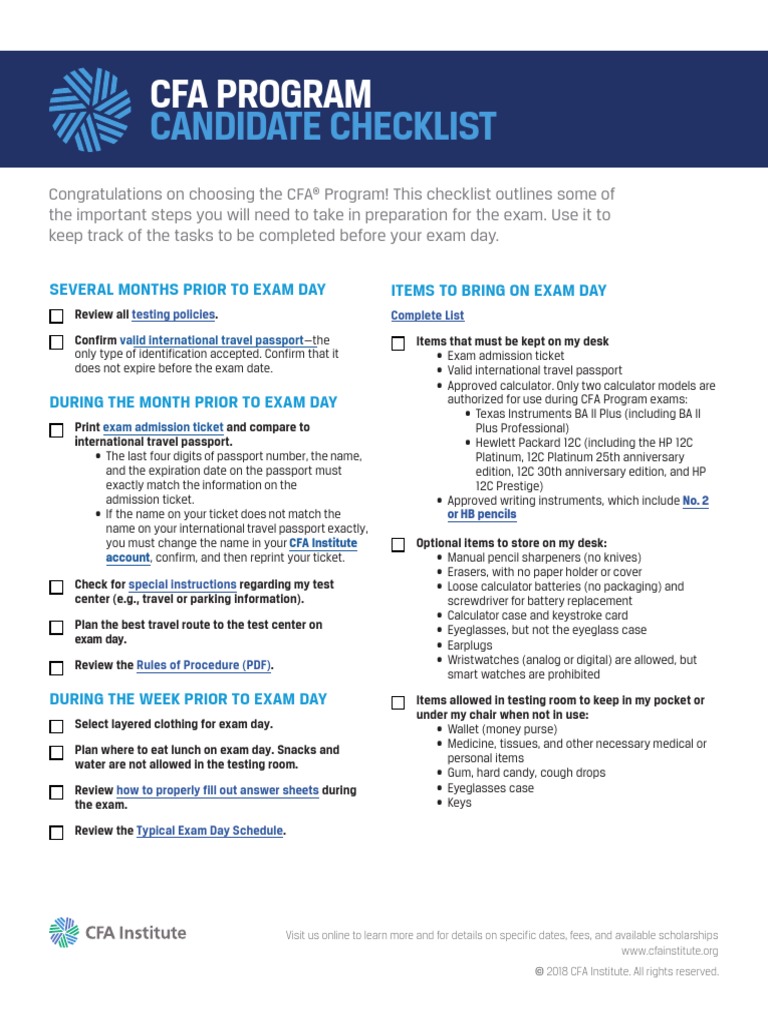 Cfa Candidate Checklist | PDF | Test (Assessment) | Passport