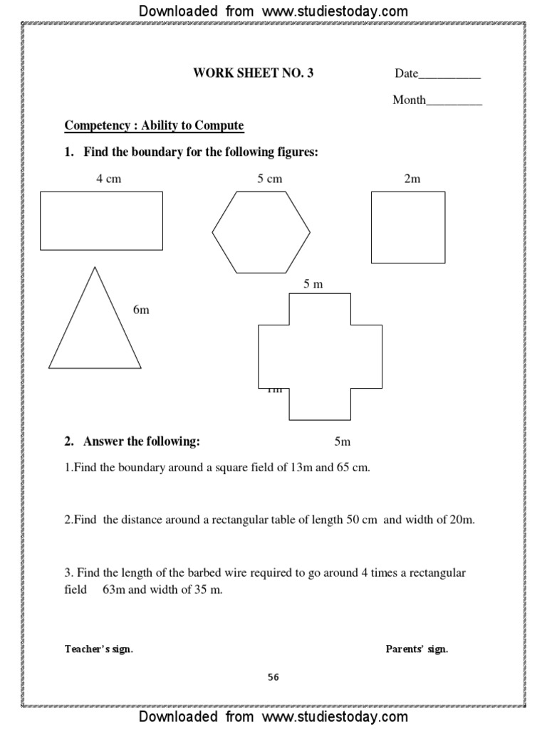 CBSE Class 4 Maths Revision Worksheet (78) - Fields and Fences | PDF