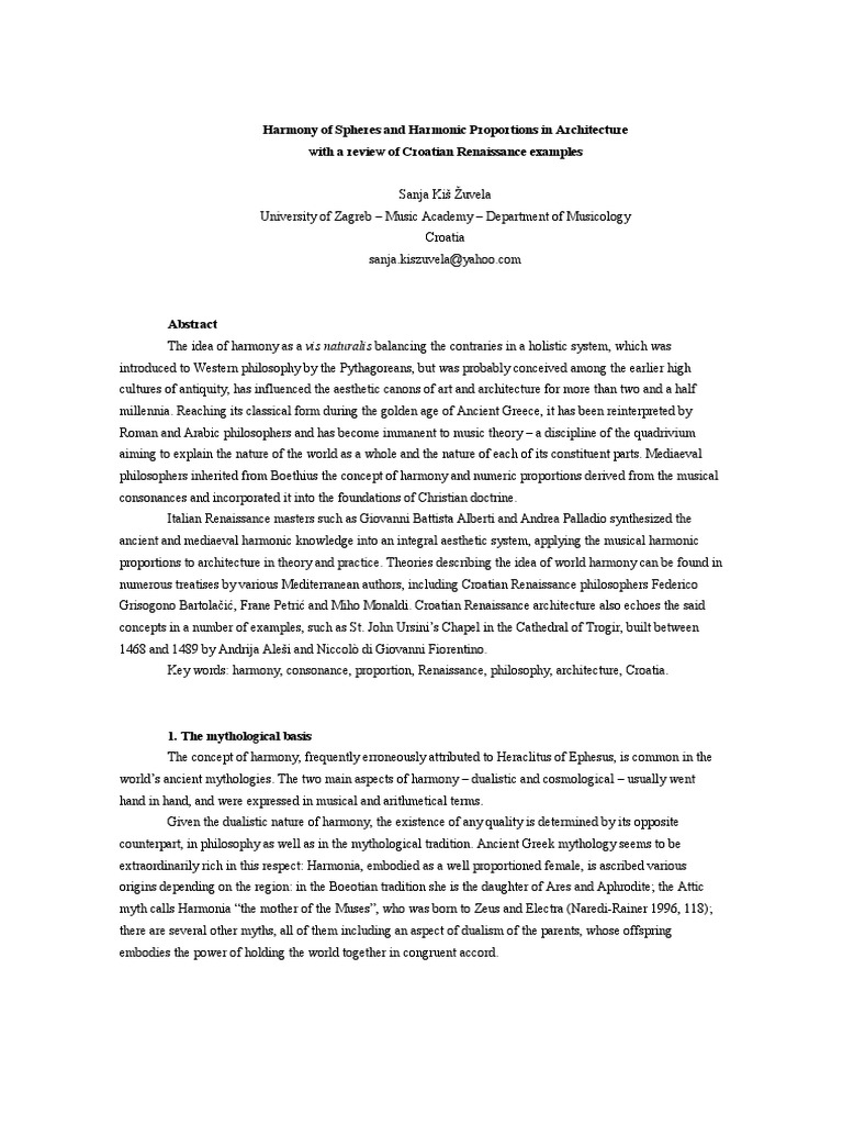 Harmony of Spheres and Harmonic Proportions in Architecturewith A ...