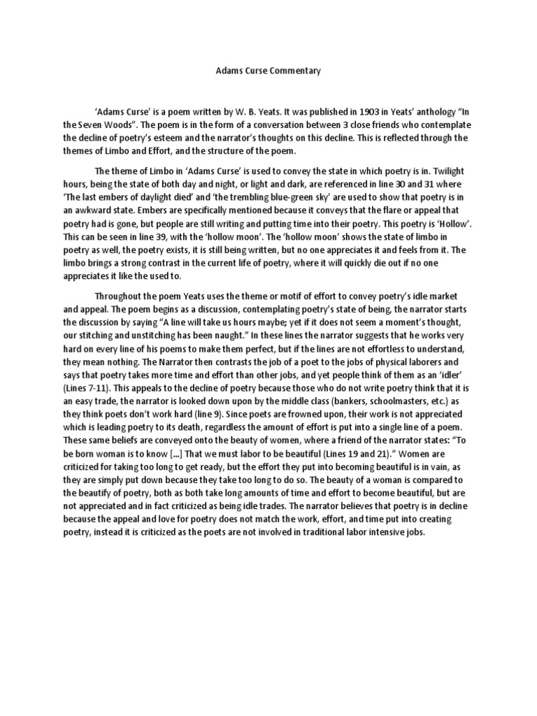 Adams Curse Commentary | PDF | W. B. Yeats | Poetry