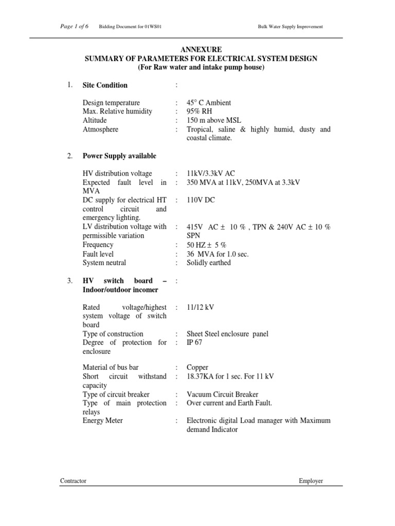02-Annexure - Electrical System Design Parameters | PDF | Mains ...