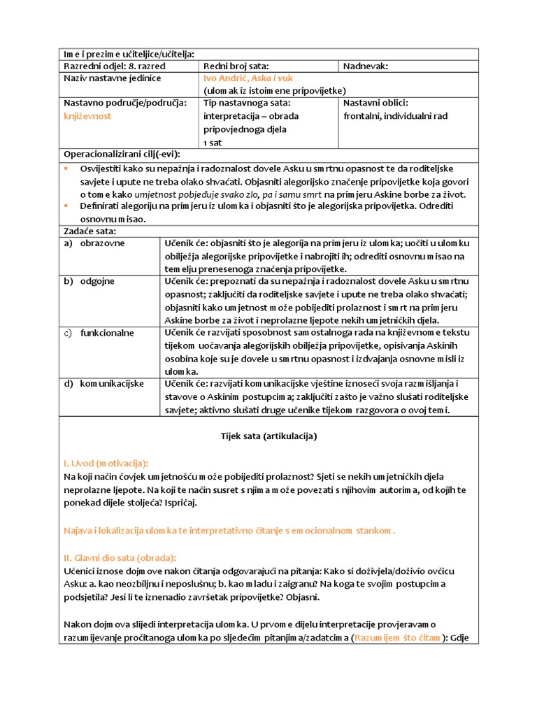 Priprema - I.Andić "Aska I Vuk" | PDF