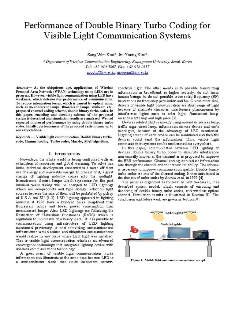 Performance Of Double Binary Turbo Coding For Visible Light Communication Systems Pdf Light