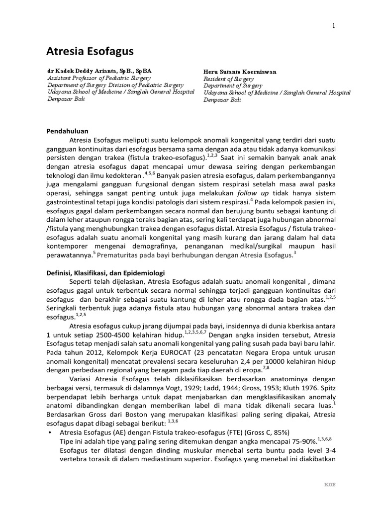 Atresia Esofagus KOE | PDF | Kajian Bahasa Asing | Kesehatan Holistik