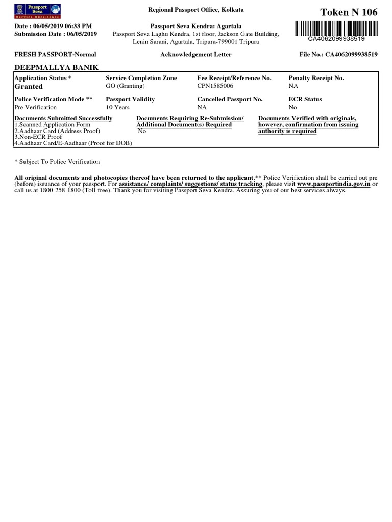 Acknowledgement Slip PDF | PDF
