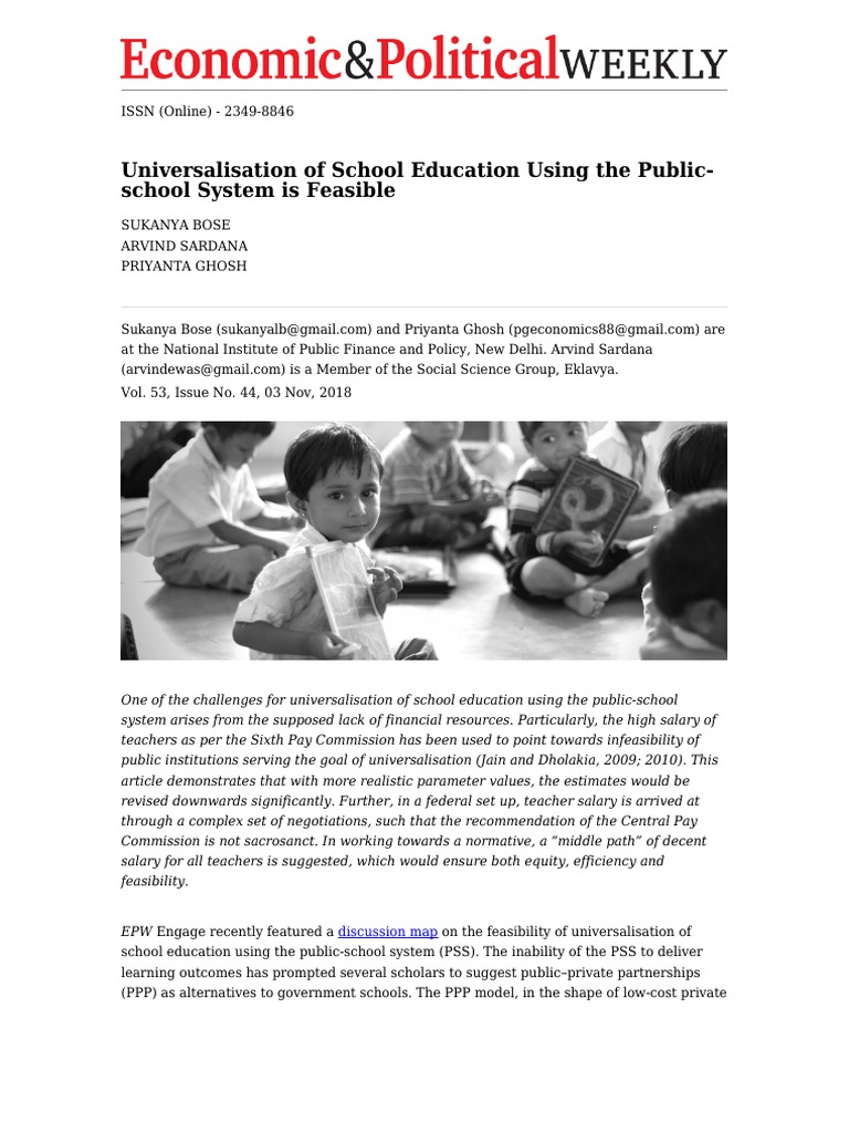 Universalisation of School Education Using The Publicschool System Is ...