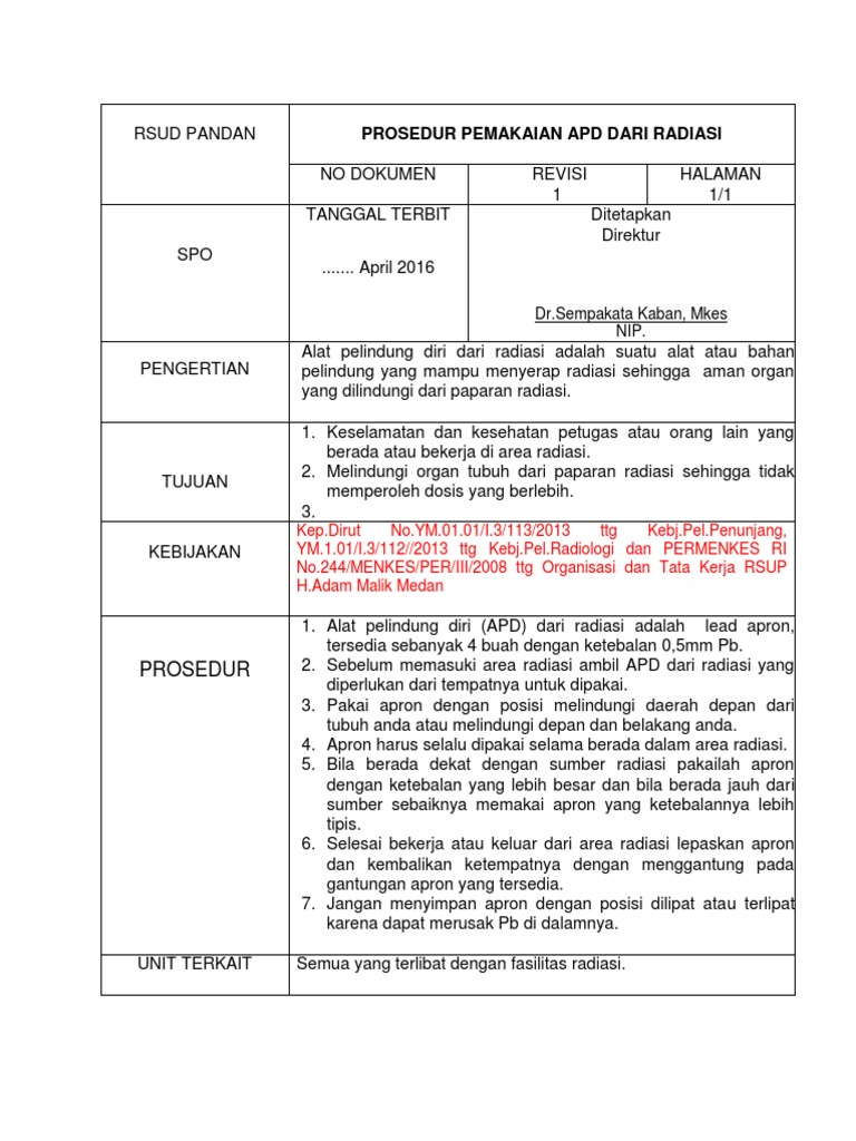 Prosedur APD Radiasi RSUD Pandan | PDF