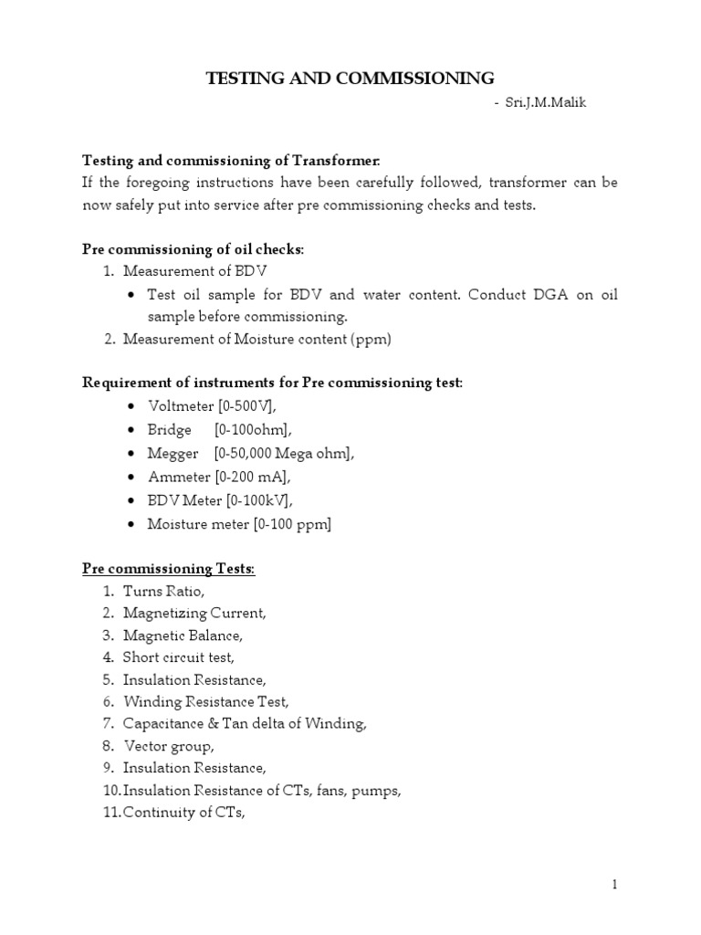 Transformer Testing & Commissioning Guide | PDF