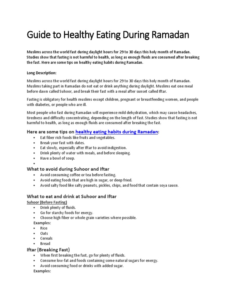 Guide To Healthy Eating During Ramadan Pdf