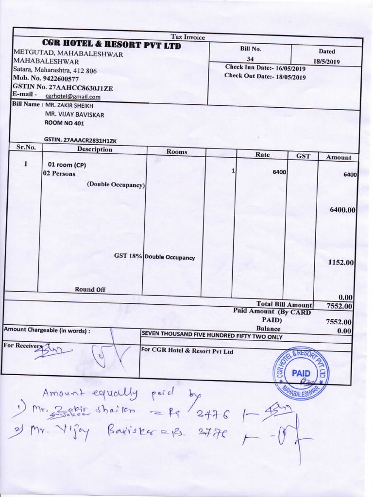 Hotel Bill PDF | PDF