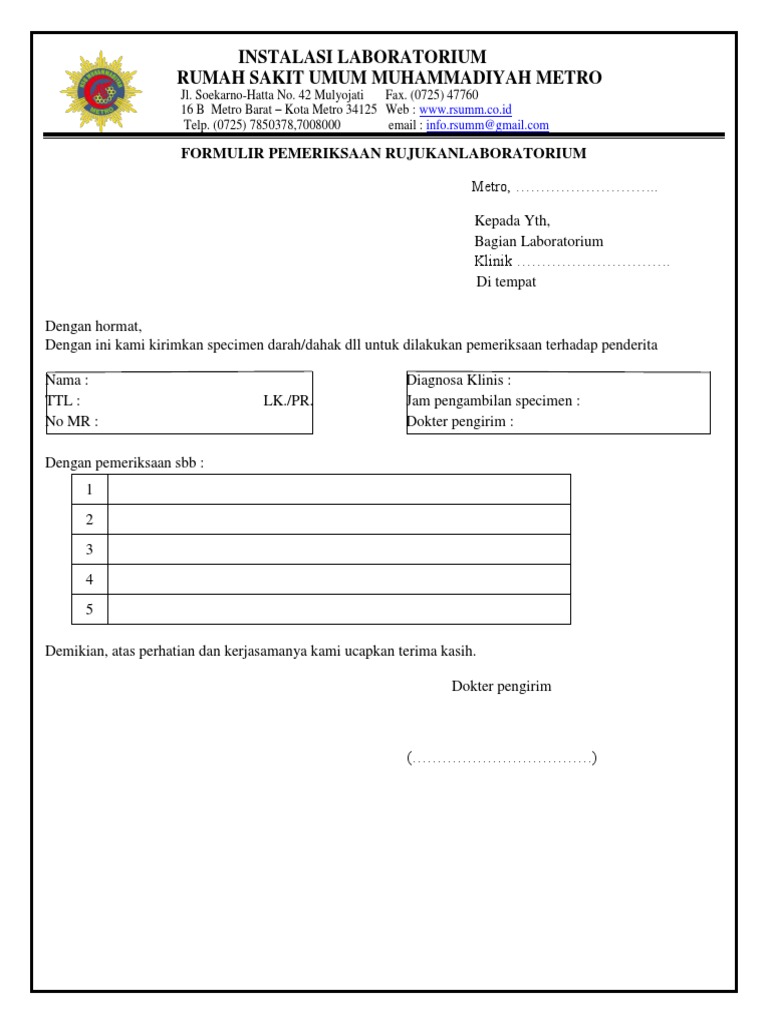 Form Rujukan Lab | PDF