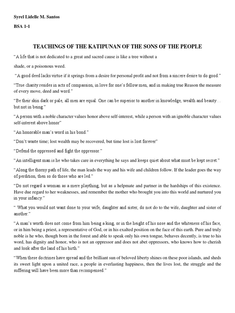 Teachings of The Katipunan of The Sons of The People: Syrel Lidelle M ...