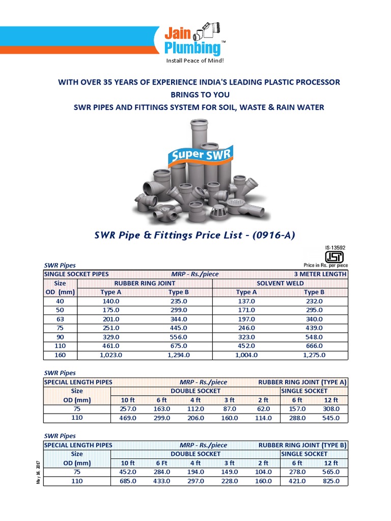 Jain Plumbing SWR Upvc Pipe Fittings | PDF | Pipe (Fluid Conveyance ...