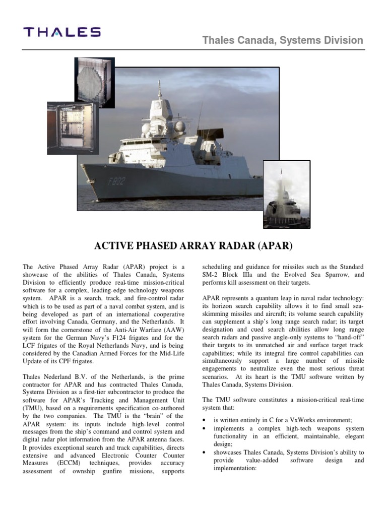 Thales Canada, Systems Division: Active Phased Array Radar (Apar) | PDF ...