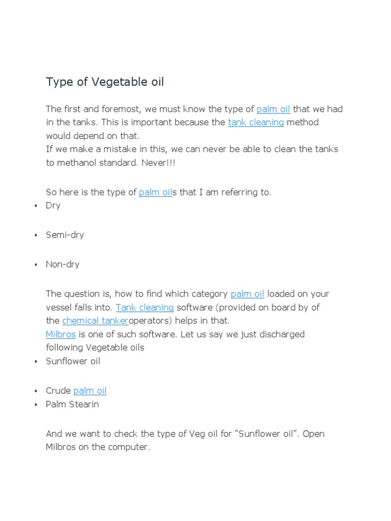 Type of Vegetable Oil | PDF