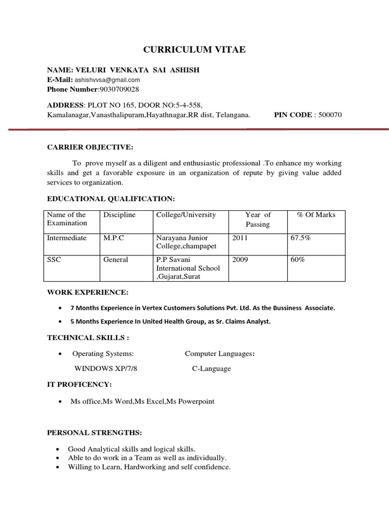 Ashish CV | PDF | Cognition
