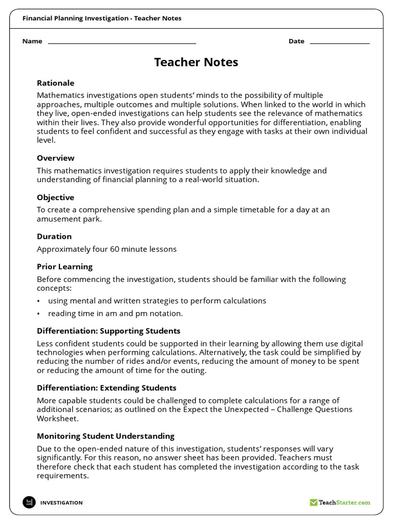 Financial Planning for Amusement Park Visit | PDF | Teachers | Lunch