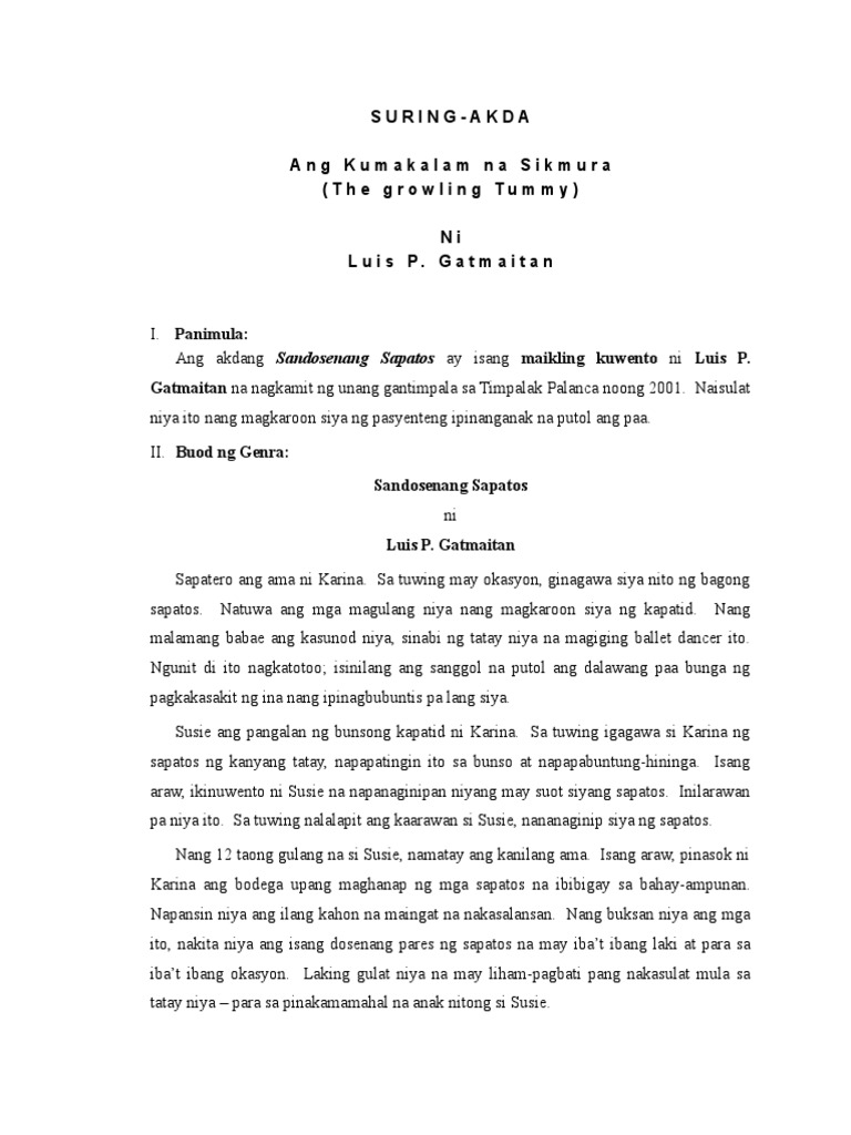 Halimbawa Akdang Pagsusuri - Sandosenang-Sapatos-50% Outcome | PDF
