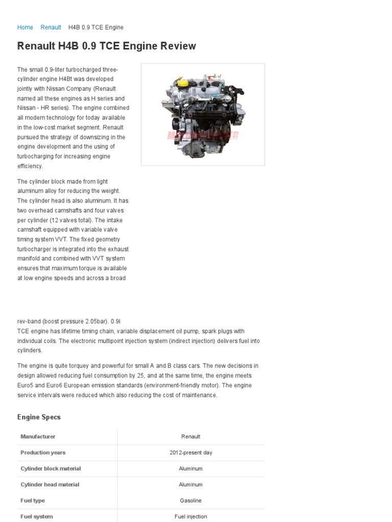 Renault H4B 0.9 TCE Engine Specs, Problems, Reliability, Oil, Clio ...