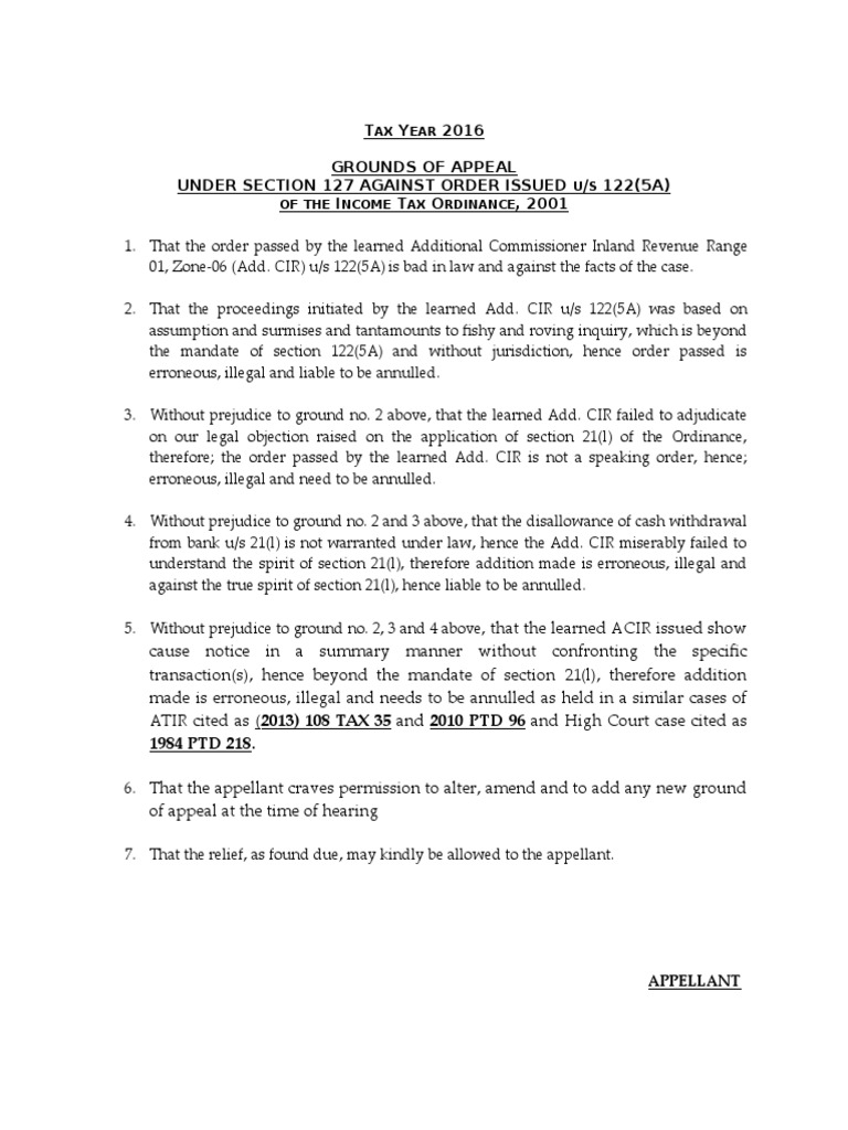 2016-Grounds of Appeal | PDF | Appeal | Prejudice (Legal Term)