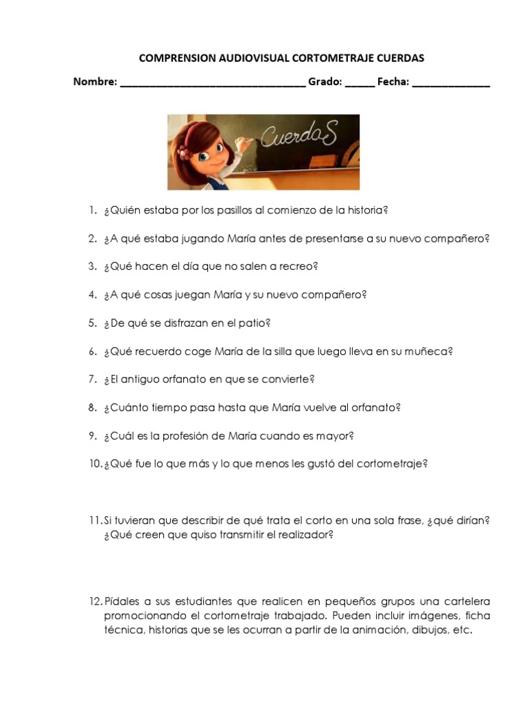 Comprension Audiovisual Cortometraje Cuerdas | PDF | Juegos y actividades
