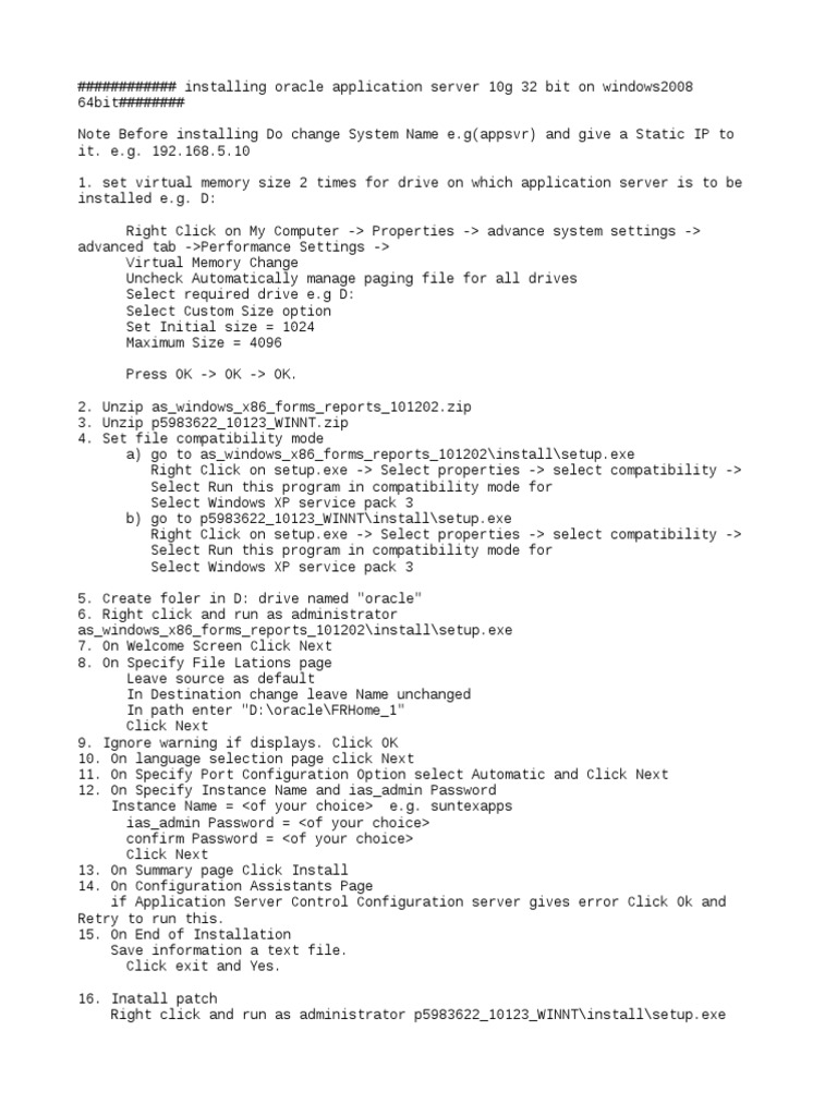 As10g Installation Steps | PDF | Oracle Database | Zip (File Format)