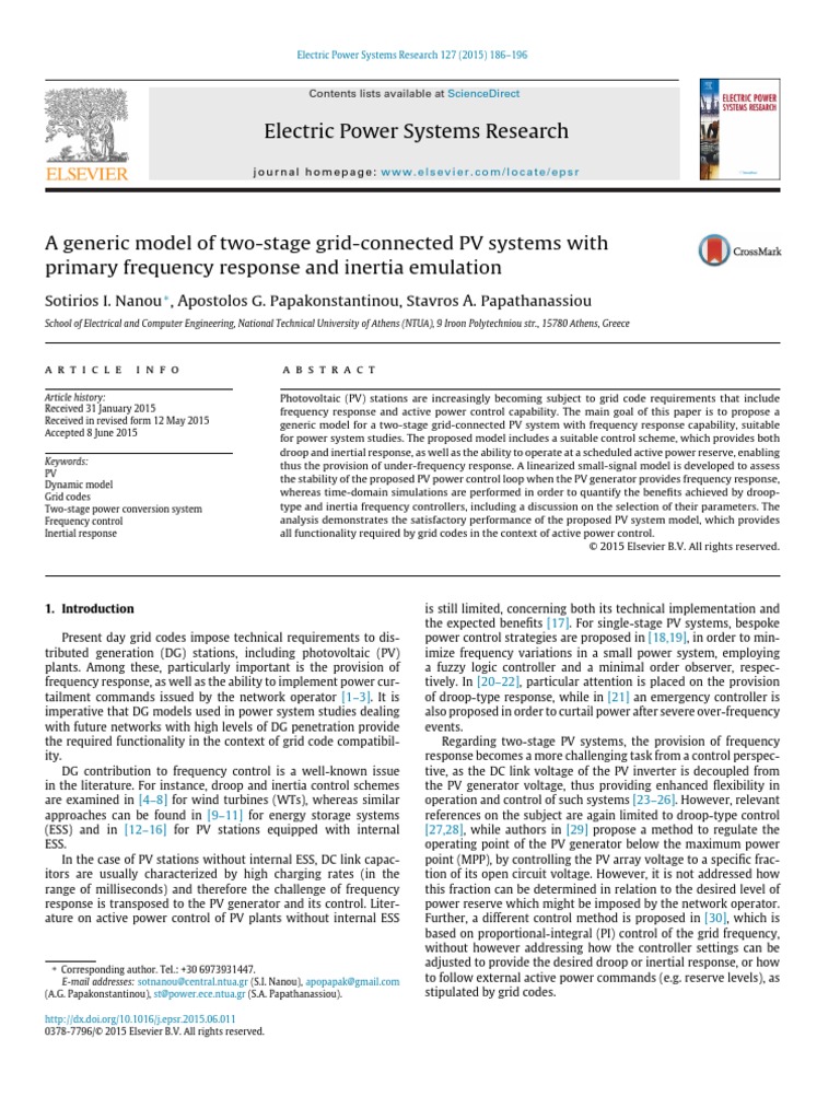 A Generic Model of Two-Stage Grid-Connected PV Systems With Primary Frequency Response and ...