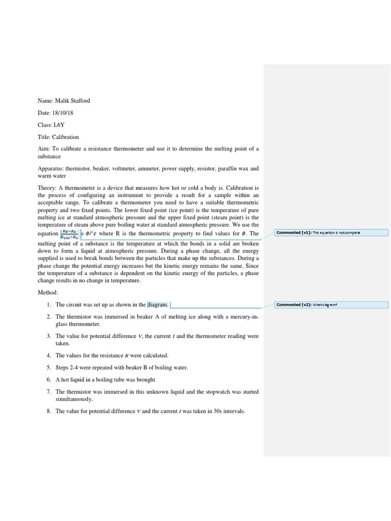 Thermistor Calibration - Malik S | PDF | Thermometer | Melting Point