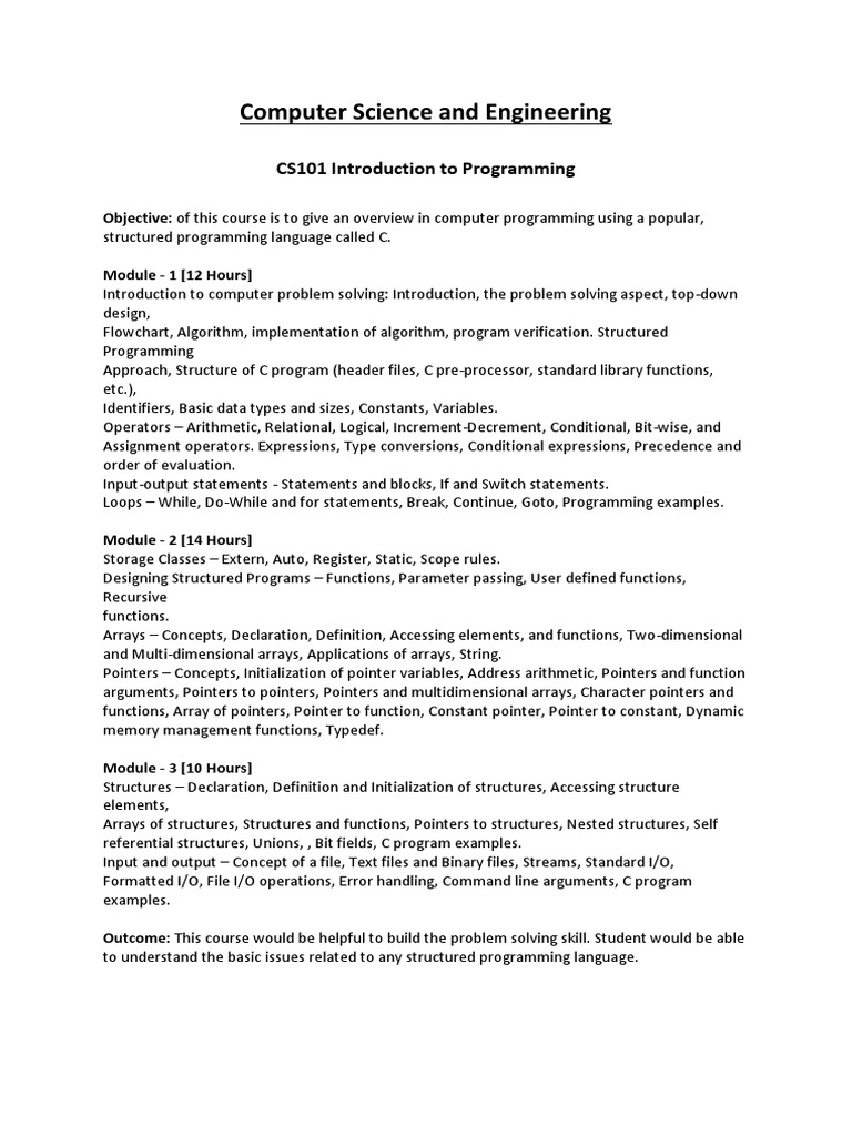 Syllabus BTech 1st Year Batch 2018-25 | PDF | Pointer (Computer ...