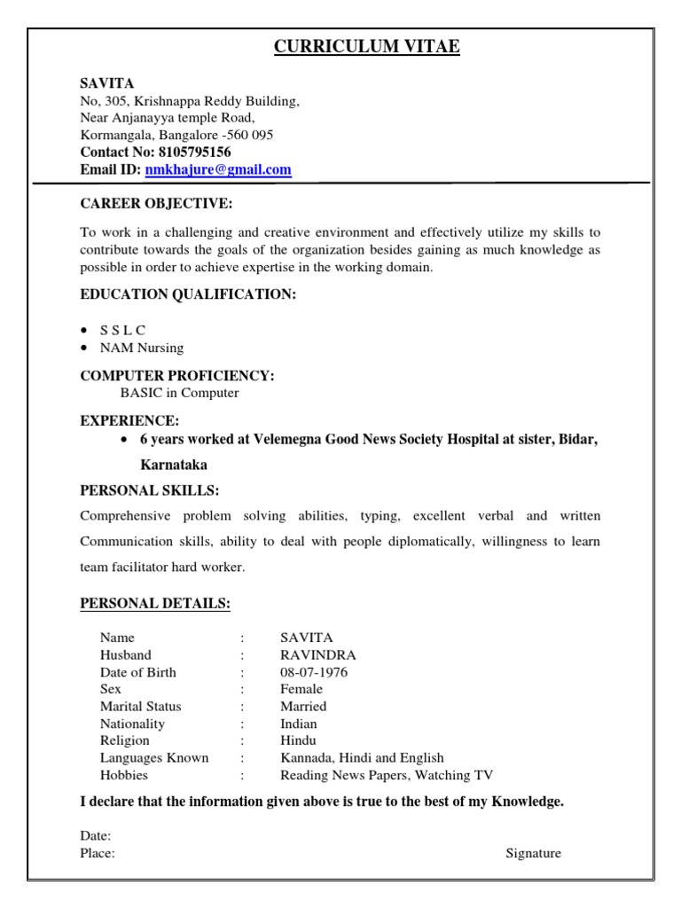 Curriculum Vitae: Savita | PDF | Behavior Modification | Cognition