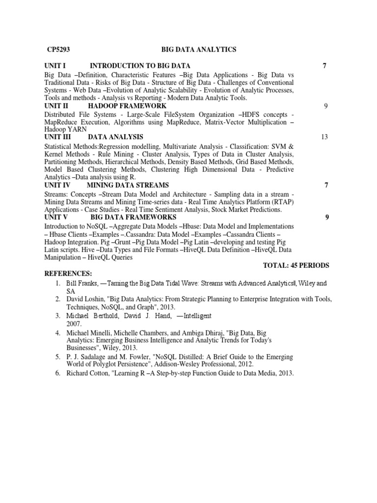 CP5293 BIG DATA ANALYTICS COURSE OVERVIEW | PDF | Big Data | Apache Hadoop