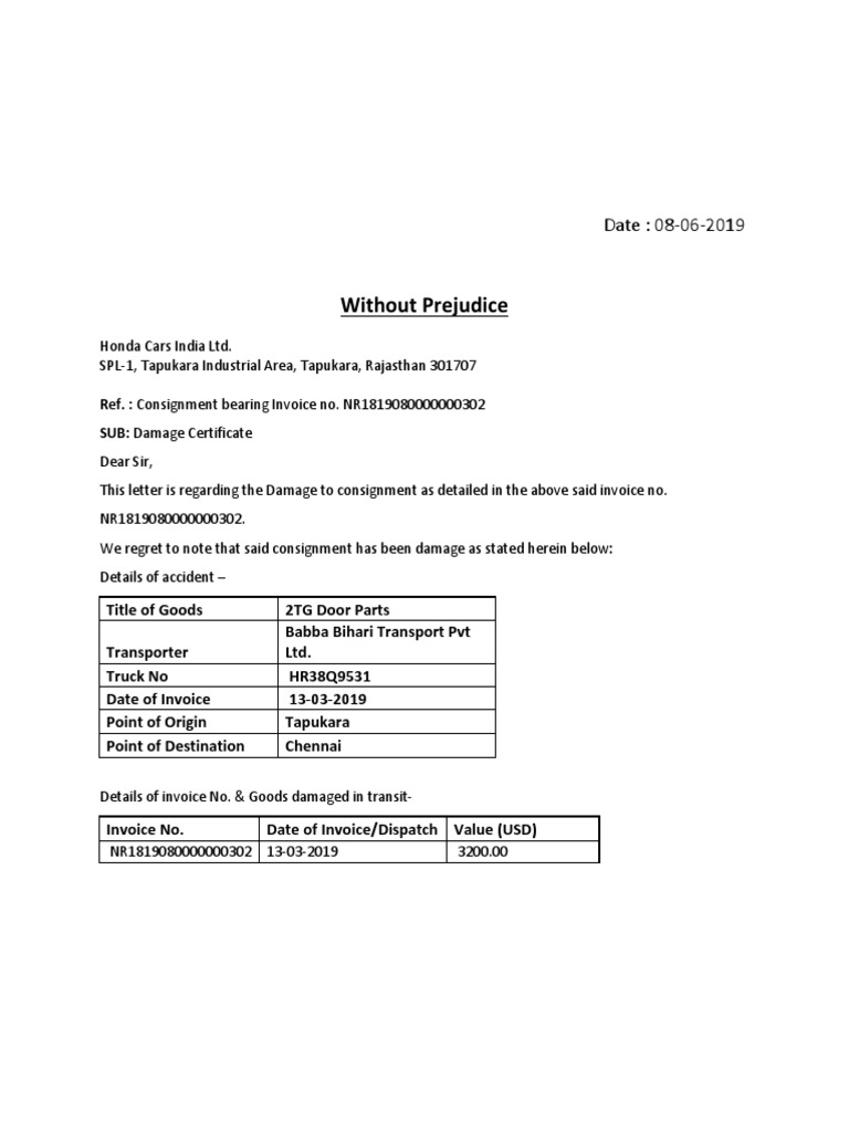 Damage Certificate | PDF