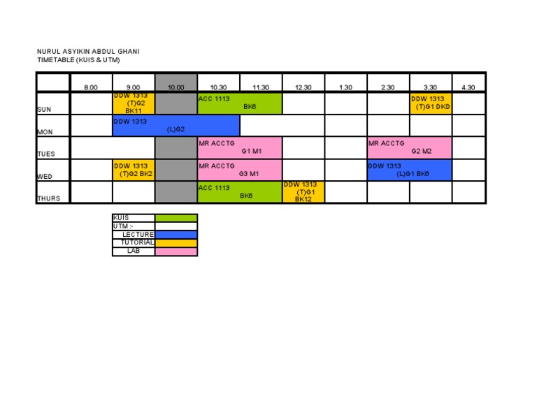 KUIS & UTM Class Timetable | PDF