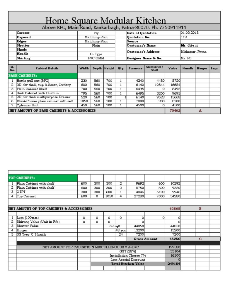 Modular Kitchen Quotation Under Rs. 250,000 | PDF | Home | Kitchen