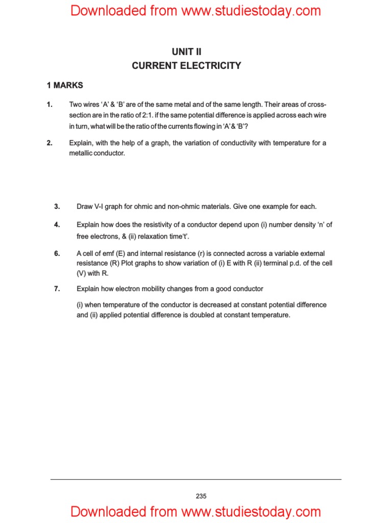 CBSE Class 12 Physics Current Electricity Frequently Asked Questions ...