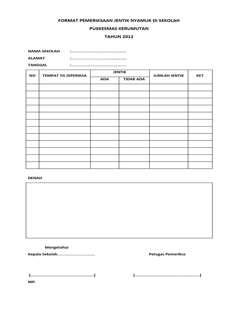 Format Pemeriksaan Jentik Nyamuk Di Sekolah | PDF
