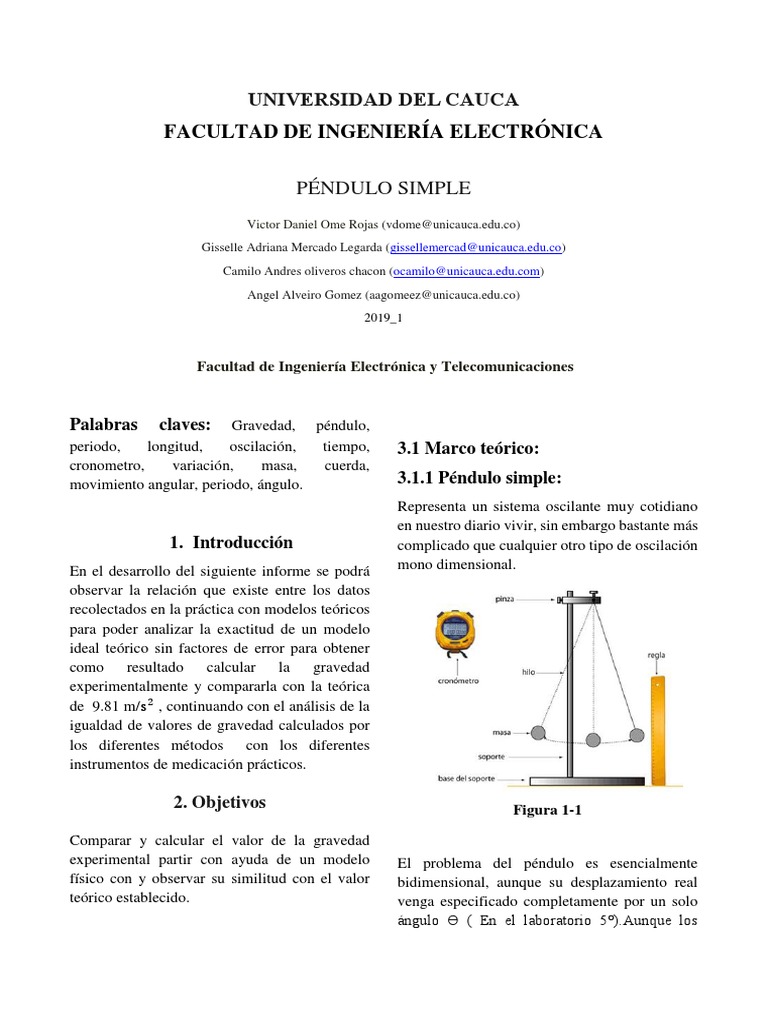 Informe Pendulo Simple | PDF | Péndulo | Energía cinética