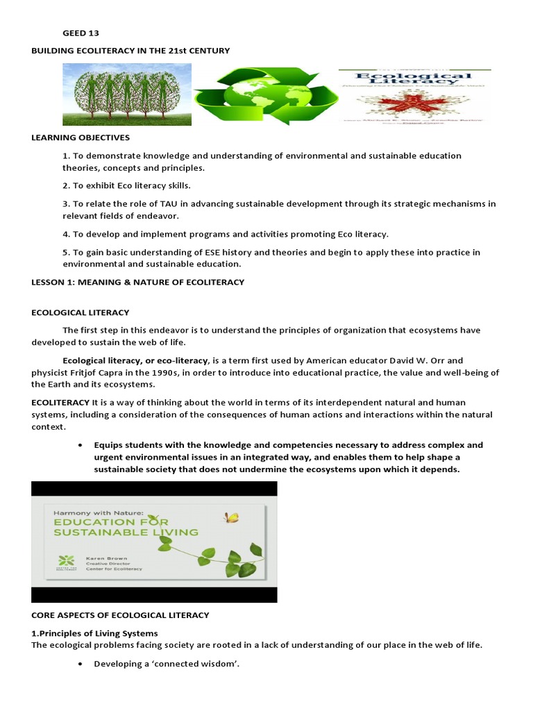 Ecoliteracy Printout | PDF | Sustainability | Ecology