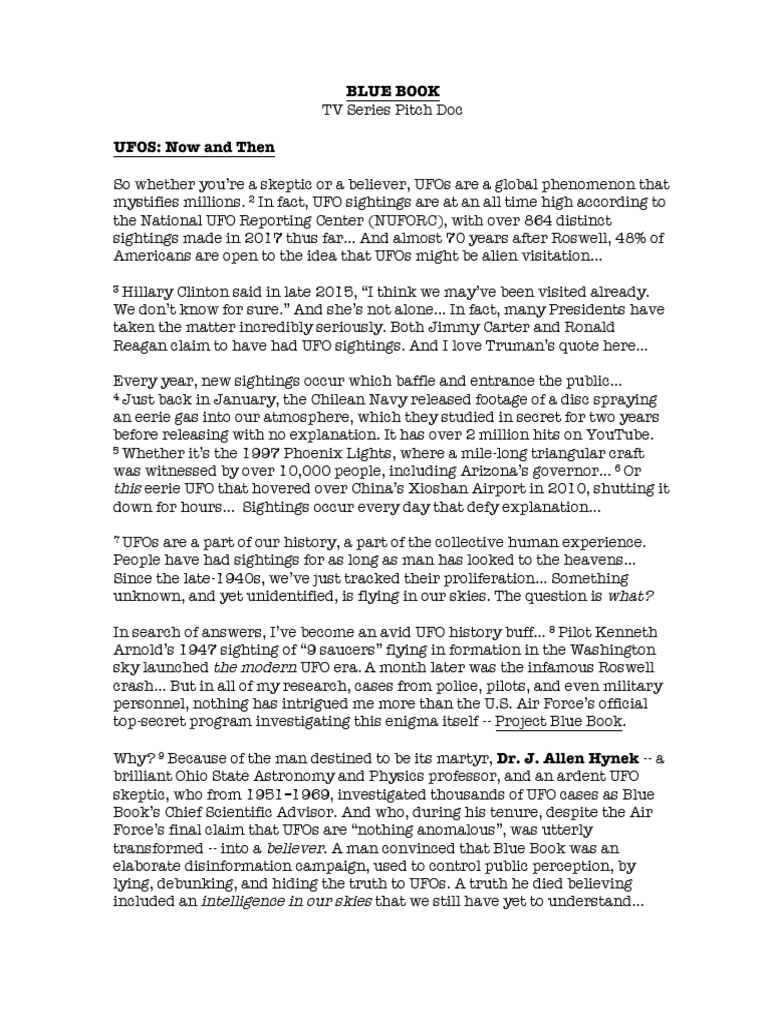 Project Blue Book - Series Pitch | PDF | Unidentified Flying Object ...