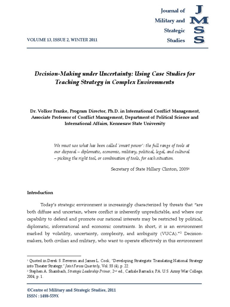Decision-Making Under Uncertainty: Using Case Studies For Teaching ...