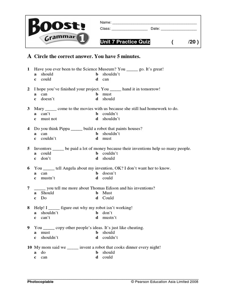 Grammar1 Unit7 Quiz Boost | PDF