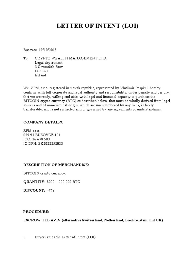 Letter of Intent | PDF | Bitcoin | Financial Transaction